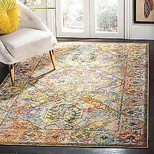 SAFAVIEH Crystal Collection 8' x 10' Light Blue/Orange CRS516A Boho Chic Oriental Distressed Non-Shedding Living Room Bedroom Dining Home Office Area Rug