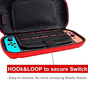 daydayup Switch Carrying Case Compatible with Nintendo Swtich, with 20 Games Cartridges Protective Hard Shell Travel Carrying Case Pouch for Console & Accessories(Red)