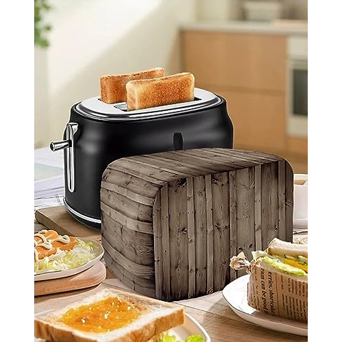 Toaster Cover, 2 Slice Toaster Cover Retro Wood Grain Printed Kitchen Small Appliance Covers, Dust and Machine Washable Bread Maker Cover (12w X 7.5d X 8h)