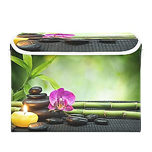 innewgogo Bamboo Mat with Flower Stone Storage Bins with Lids for Organizing Foldable Storage Bins with Handles Oxford Cloth Storage Cube Box for Bed Room