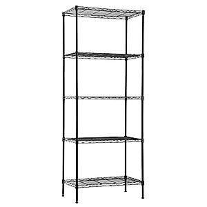 PayLessHere 14" D×24" W×60" H Wire Shelving Unit Metal Commercial Shelf with 5 Tier Layer Rack Strong Steel for Restaurant Garage Pantry Kitchen Garage，Black