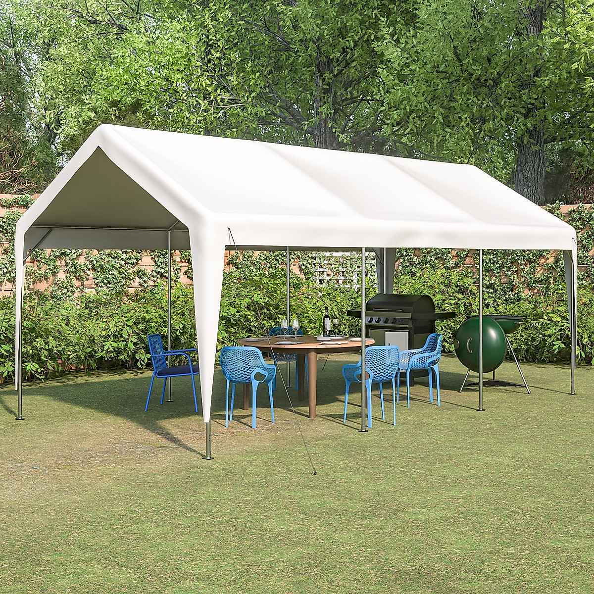 10x20 FT Outdoor Carport Portable Garage Heavy Duty Canopy Storage Shelter Shed All-Season Tarp with Removable Sidewalls & Doors for Car, Truck, Boat, Party, Camping (White)