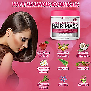 ​Apple Cider Vinegar Hair Conditioner Mask - Sulfate SLS Paraben Free Deep Treatment with Argan Oil for Dry Damaged Hair - Split End Moisturizer, Hydrating Conditioning Product for All Hair Types.