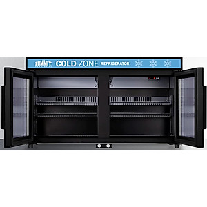 Summit Appliance SCR3502DLL Countertop Shallow Depth Single-Zone Commercial Refrigerator for Freestanding Use with French Glass Doors, Black Cabinet, Front Locks, and LED Lighting