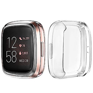 [6 Pack] Mugust Screen Protector Compatible with Fitbit Versa 2 Case, TPU Plated Full Around Protective Case Cover (Black, Space Gray, Silver, Rose Gold, Rose Pink, Clear)