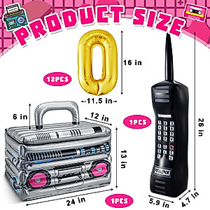 22 Pieces Inflatable Boom Box Beverage Inflatable Cooler Inflatable Mobile Phone and 16 Inch Gold Inflatable Foil Chain Balloons 80s 90s Party Decorations Graduation Cosplay Hip Hop Party Decoration