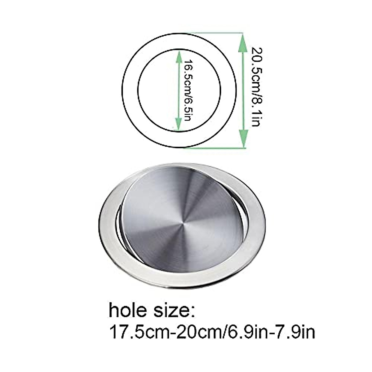 Q/A Stainless Steel Garbage Lid Round Recessed Counter Top Cover Trash Bin Built-in Balance Flap Auto Flap Trash Grommet Flexible Swing Trash Can Lid Accessory Kitchen Garbage Use (Titanium Gold)
