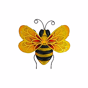 LIFFY Metal Bee Wall Decor,Garden Hanging Decorations Outdoor,Indoor Room Glass Decorative Artwork,Yard Art Sculpture Ornaments Outside for Fence,Patio,Porch