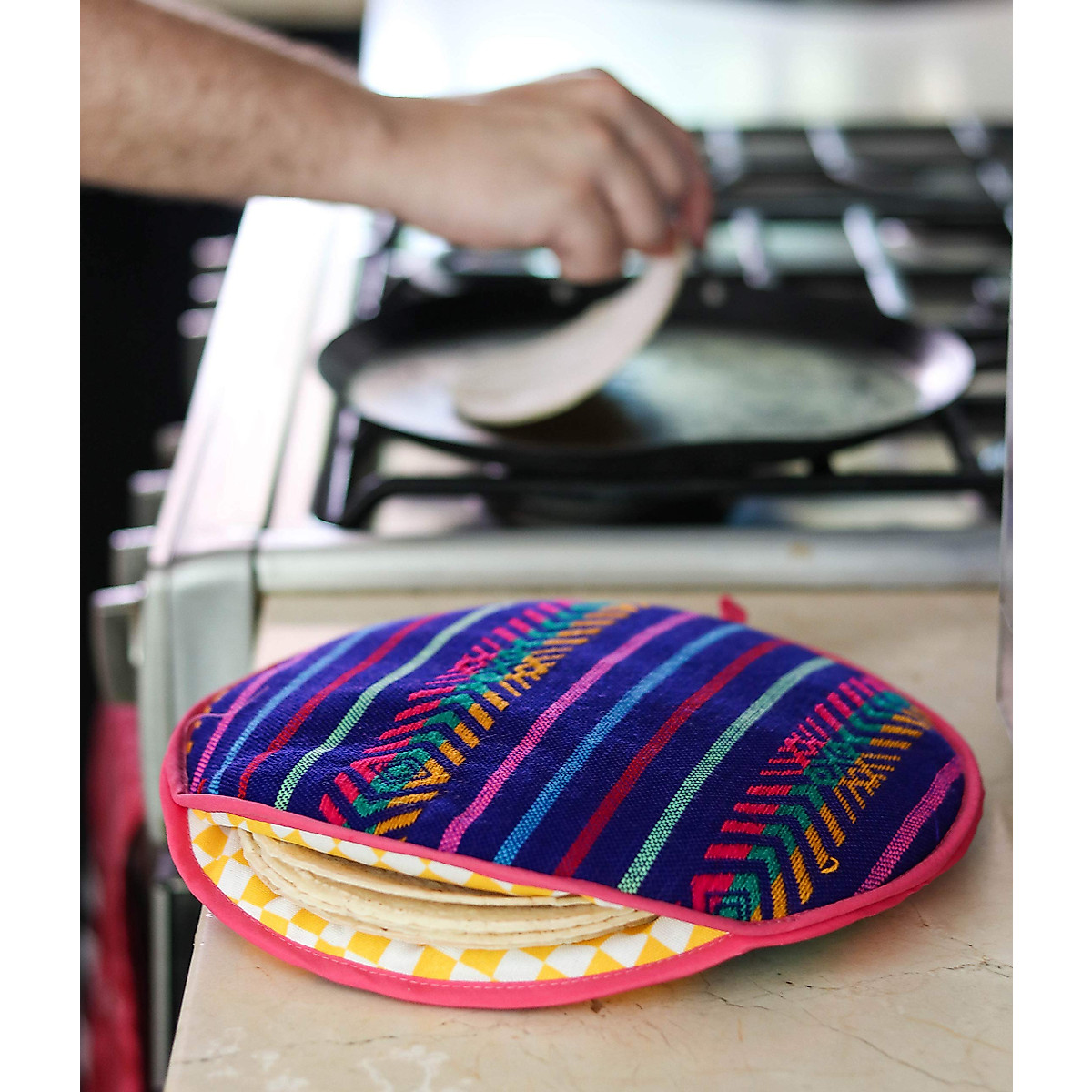 Authentic Mexican Cloth Tortilla Holder Warmer Pouch. Insulated Tortillera Mexicana Microwave Oven Safe for Corn, Flour Taco, Burrito, Quesadilla,Bread, Roti. Tortillero Termico de Tela Stripes