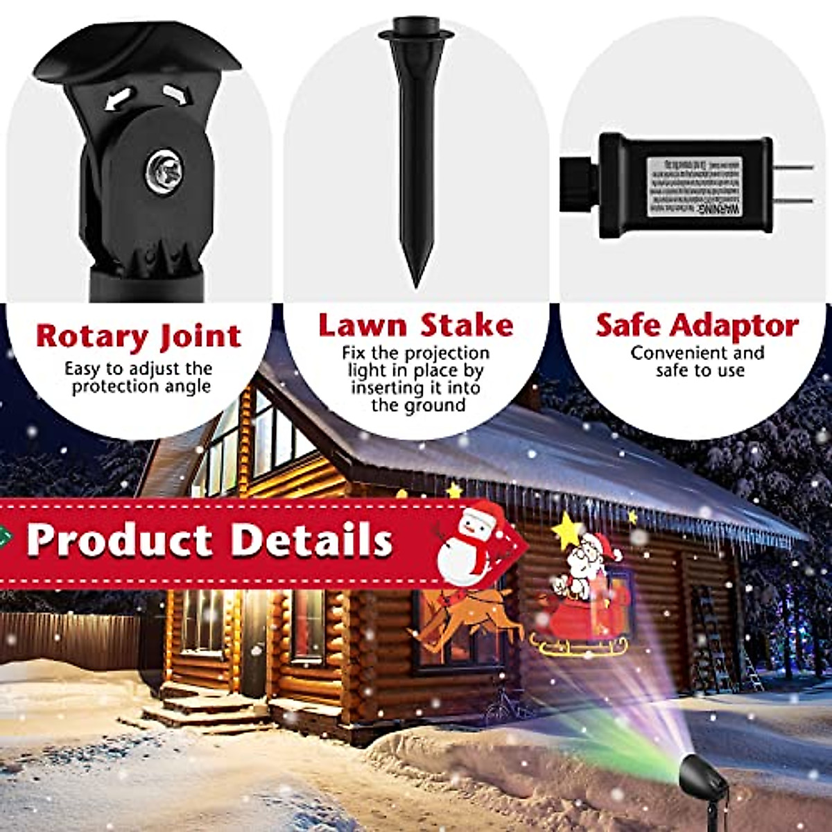 Goplus Christmas Projector Lights, Outdoor LED Santa Claus on Sleigh Projection Lamp with 65° Adjustable Angle, Lawn Stake, Water Proof Landscape Decorative Lighting for Christmas Holiday Party Garden