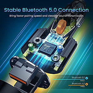 Octeso Upgraded V5.0 FM Bluetooth Transmitter Car, QC3.0 & LED Backlit Wireless Bluetooth FM Radio Adapter Music Player/Car Kit with Hands-Free Calls, Siri Google Assistant