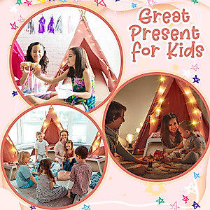 Windyun 6 Pack Kids Teepee Tent Bulk with Light String & Inflatable Airbed & Bedding Fitted Sheet, Natural Cotton Toddler Play Tent Washable Foldable Tent for Girls Boys Indoor Outdoor (Pink)