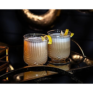 GLASSIQUE CADEAU Vintage Art Deco Lowball Gatsby Cocktail Glasses | Set of 4 | 13 oz Double Old Fashioned Tumblers for Drinking Classic Whiskey, Gin, Vodka Bar Drinks | Round Short Glassware