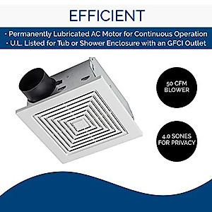 Broan-NuTone 688 Ceiling and Wall Ventilation, 50 CFM 4.0 Sones, White Bath Fan