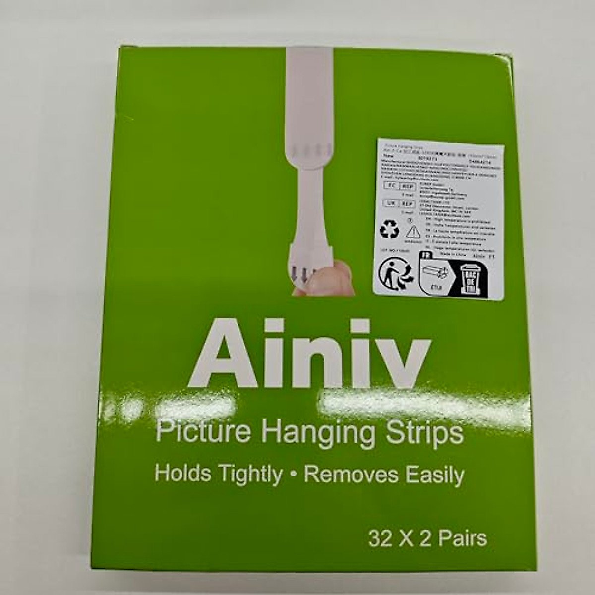 Ainiv 32-Pairs(64 Strips) Large Picture Hanging Strips Heavy Duty, Adhesive Hook and Loop Mounting Tapes Damage Free No Nails Picture Hangers for Frame Hanging Poster Strips Christmas Decorations