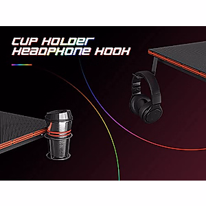 FEZIBO Gaming Desk 40 inch with LED Lighting, PC Computer Desk Gaming Table Z Shaped Gamer Workstation with Wire Mesh, Black