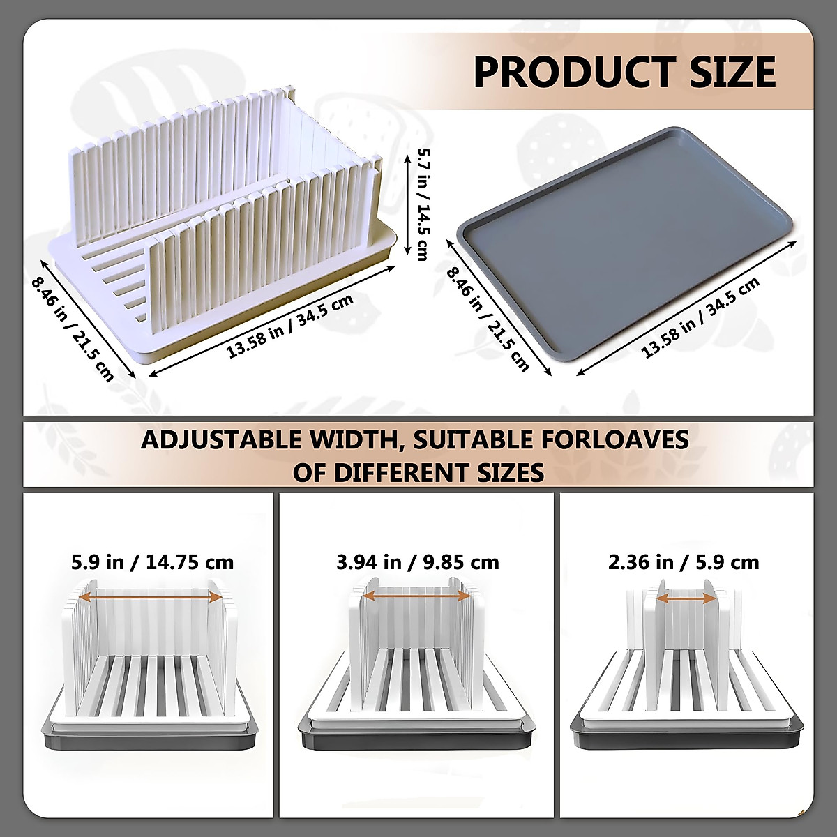 PLENTY HOUSE. Bread slicer for homemade bread. Manual bread slicing guide with adjustable with adjustable width, foldable, compact and with crumb tray. Ideal for sourdough bread, baguettes and bagels.