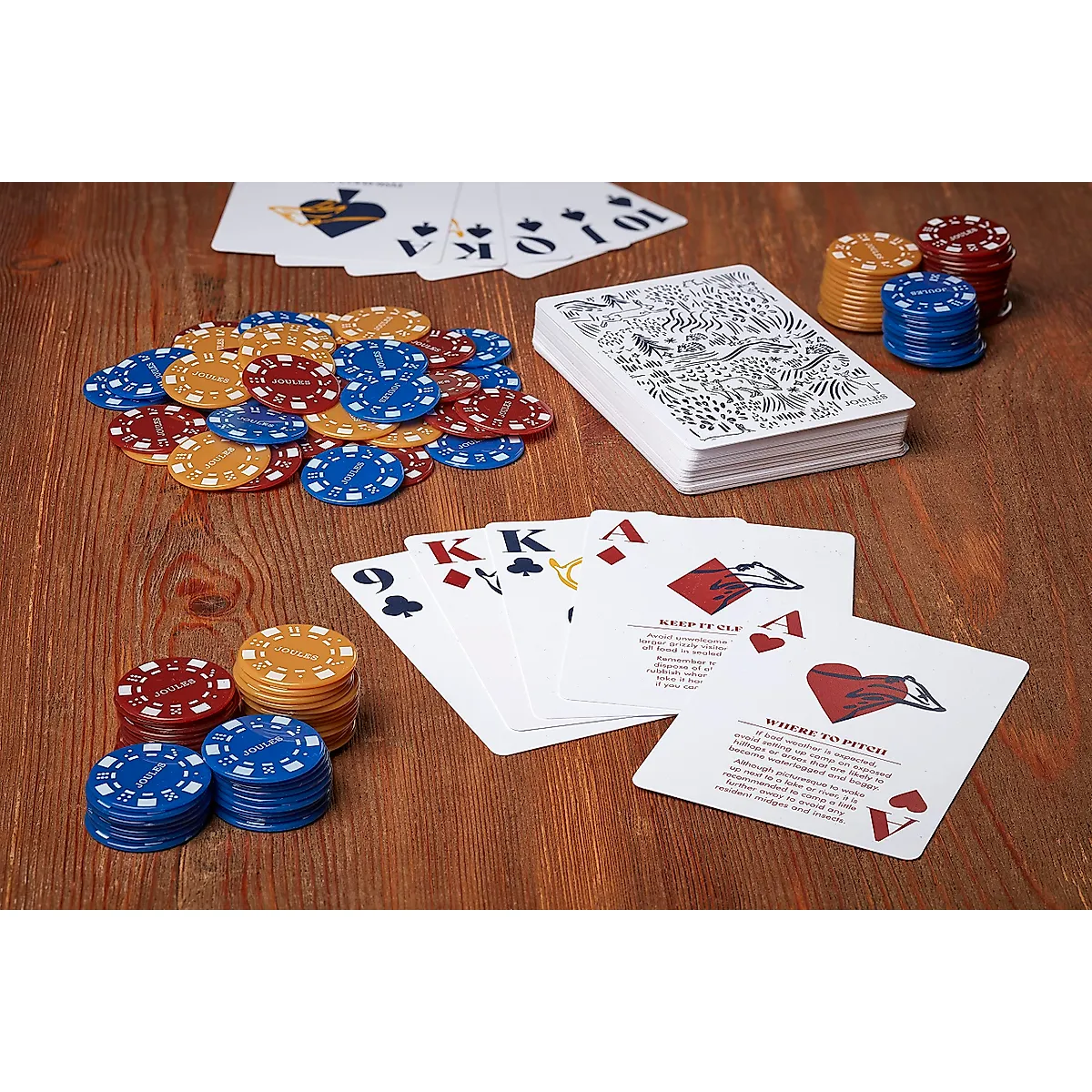 Joules Texas Hold'em Travel Poker Set in Keepsake Tin Includes Pack of 52 Waterproof Playing Cards and 120 Recycled Plastic Poker Chips