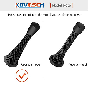 KOVOSCH 2 Pack Upgraded Spring Door Stoppers Black - Flexible Heavy Duty Screw-in Door Stop Spring, Wall Door Stopper with Black Bumper Tips