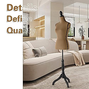 HOMBOUR Dress Form Mannequin Torso, Female Sewing Manikin Body, Pinnable Dressmaker Form with Wooden Tripod Base Stand for Display, Clothing Design, Dark Brown