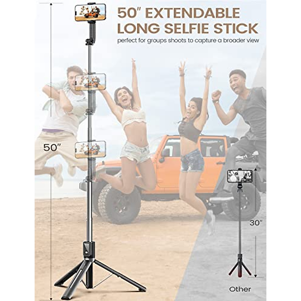 ANXRE Selfie Stick Phone Tripod with Remote, 50 inch Portable 5 in 1 Selfie Stick Phone Tripod, Wireless Selfie Stick Tripod for Cell Phone Compatible with iPhone 15/14/13 Pro Max Gopro Android