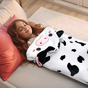 KUUKO Child Wearable Hooded Blanket: Whimsical Cow Design, Cozy Flannel, One Size Fits All, 39.3" Length, 49.2" Width, 8.6" Hood