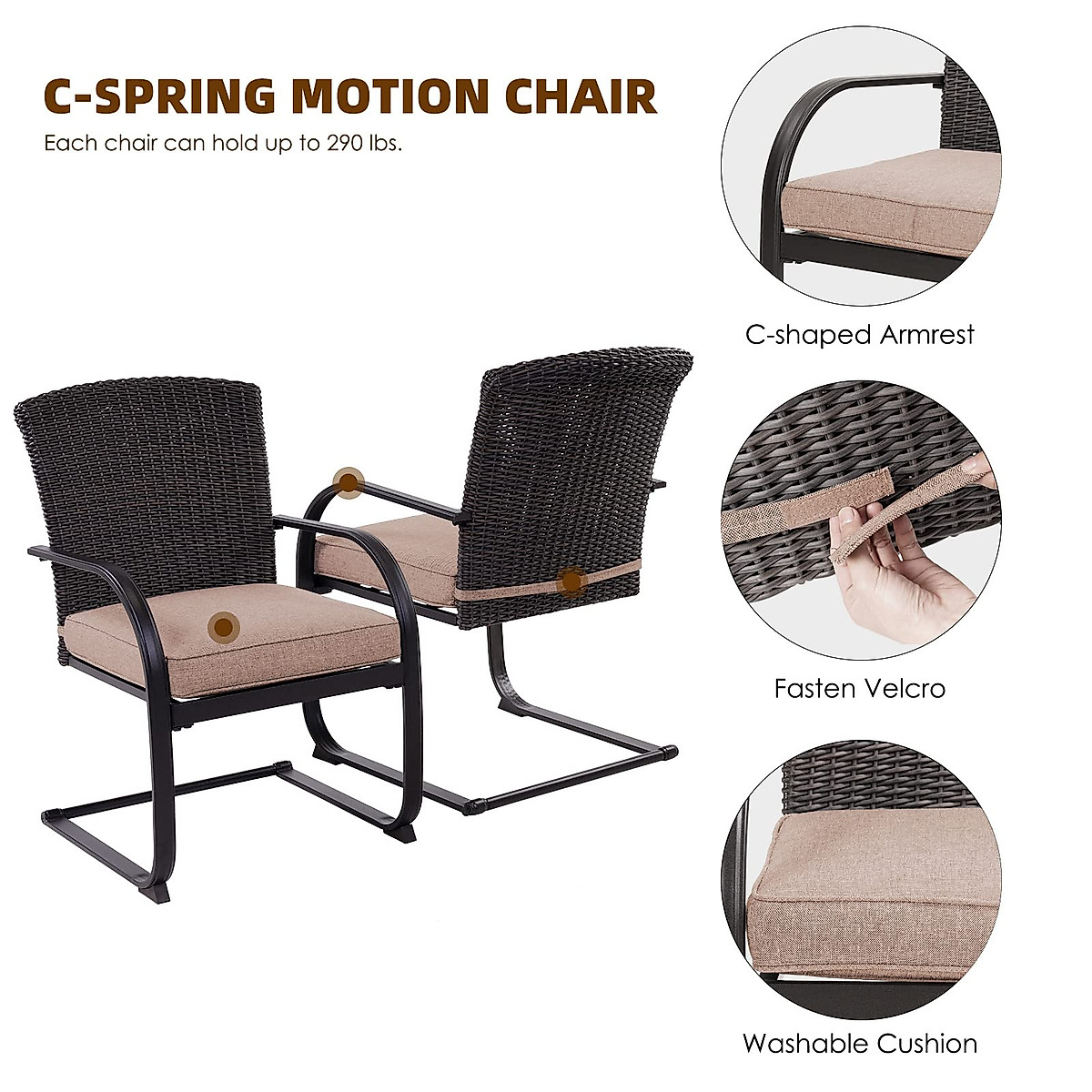 Grand patio 6 Piece Outdoor Wicker Dining Chairs, Spring Patio Furniture Dining Chairs Set of 6 with Cushions for Garden Pool Backyard Lawn, Beige