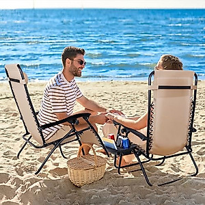 ZENY Zero Gravity Lounge Chairs Set of 2 Adjustable Folding Recliners with Cup Holders and Headrest for Patio, Pool Deck Beach Yard