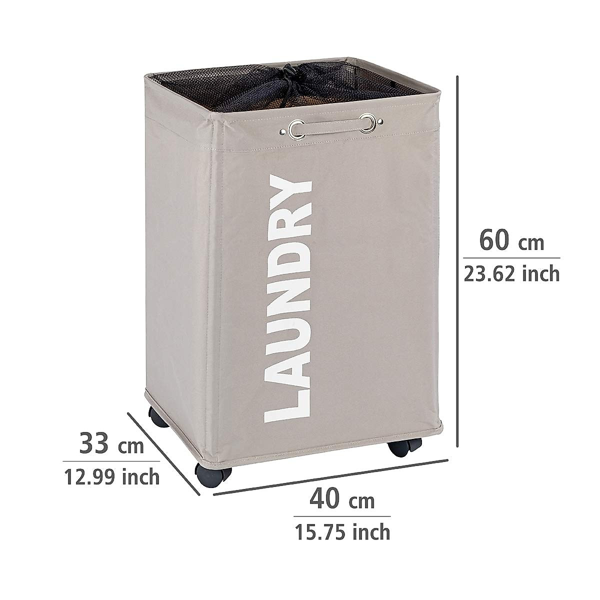 WENKO Quadro Slim Laundry Basket with Wheels and Privacy Cover, Collector, Laundry Basket with Wheels, Space Saving Narrow Laundry Hamper, Clothes Storage, Capacity 20 Gal, Gray