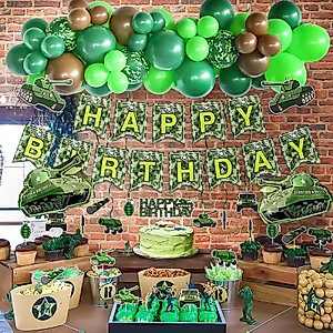 Homond Army Party Decorations, Army Birthday Party Supplies Kit, Army Decorations For Party, Army Banner Cake Topper Swirls, Camouflage Balloon Garland Arch Kit Green Brown