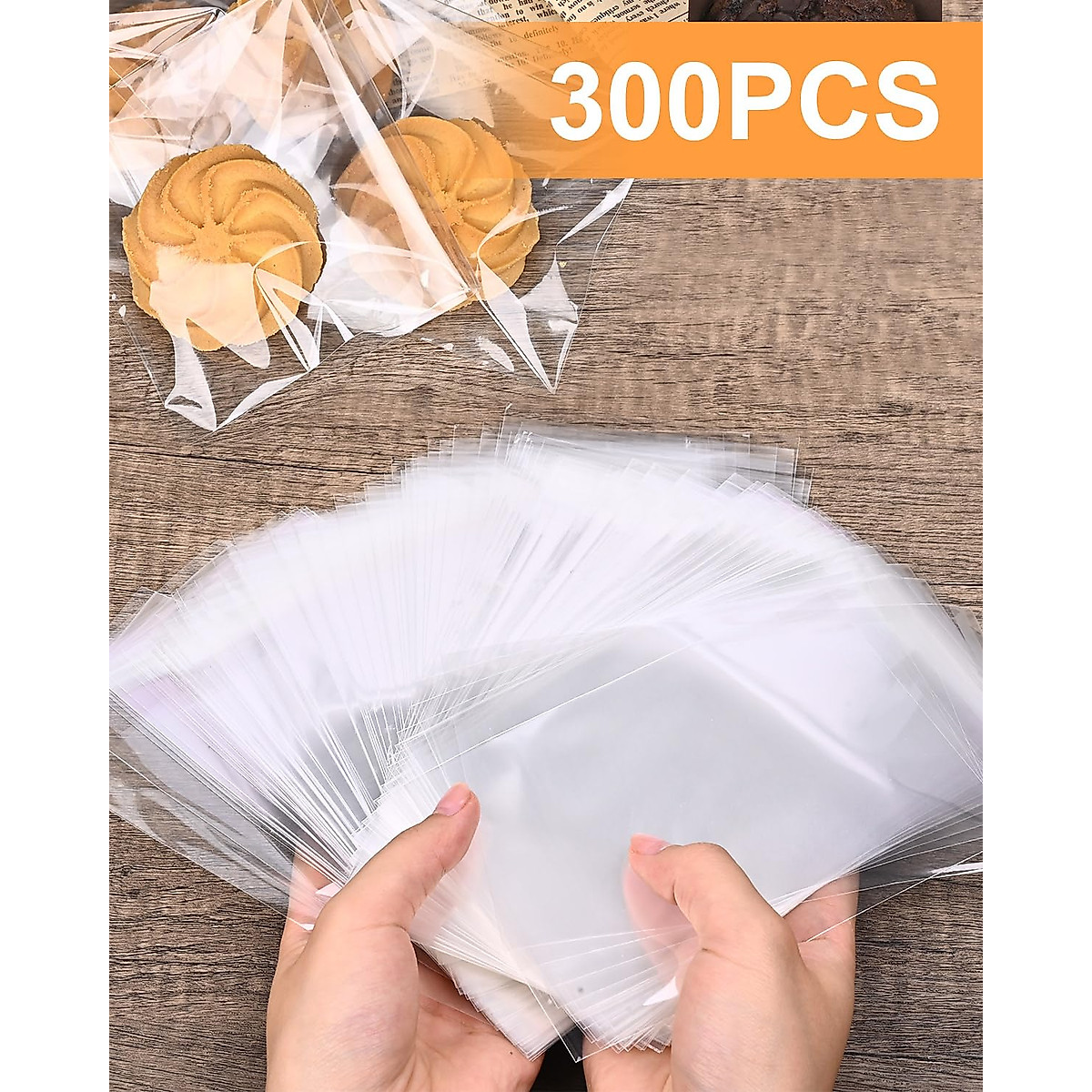 300 Pcs Self Adhesive Cookie Bags, 4x6 Inches Self Sealing Cellophane Bags, Clear Resealable Cellophane Bag for Packaging, Cookies, Gifts, Candy, Food