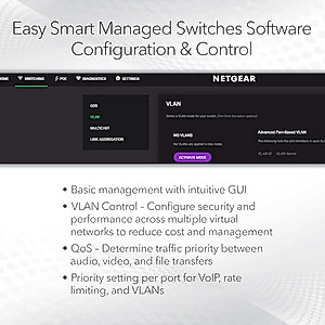 NETGEAR 8 Port PoE Gigabit Ethernet Easy Smart Managed Essentials Switch (GS308EP) - with 8 x PoE+ @ 62W, Desktop or Wall Mount