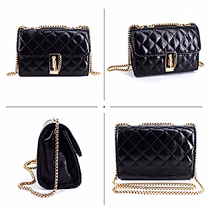 CLARA Women Quilted Crossbody Bag Twist Lock Shoulder Bag Satchel Handbag Purse with Chain Strap Black