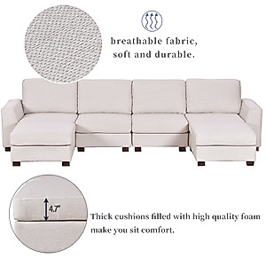 Tdewlye Minimalist 3 Pieces U Shaped Sectional Sofa,Chaise Lounge Couch with Removable Ottomans,for Apartment Living Room Furniture (Beige@Ottomans)