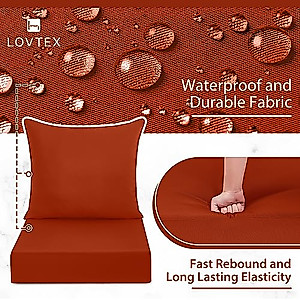 LOVTEX Outdoor Deep Seat Cushion Set, Water Resistant Outdoor Chair Cushions 24 x 24, Patio Chair Cushions for Outdoor Furniture (Deep Seat & Back Cushion), Brick Red