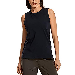 CRZ YOGA Women's Pima Cotton Workout Tank Tops Loose Fit Yoga Sleeveless Shirts Muscle Tank Black Small