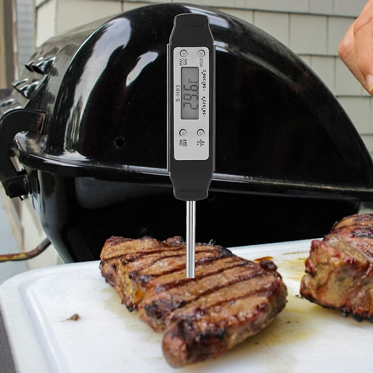 Leftwei Instant Read Digital Meat Thermometer for Cooking, Food Thermometer with Super Long Probe for Grill Candy Kitchen BBQ Smoker Oven Oil Milk Yogurt Meat Temperature Probe (Black)