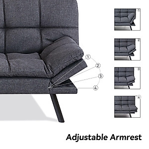 AMICLIBER Futon Sofa Bed Couch,Memory Foam Convertible Futon Couch,Linen Fabric Loveseat Sleeper Sofa Bed,Small Splitback Modern Sofa Bed for Living Room,Office,Apartment,Deep Grey