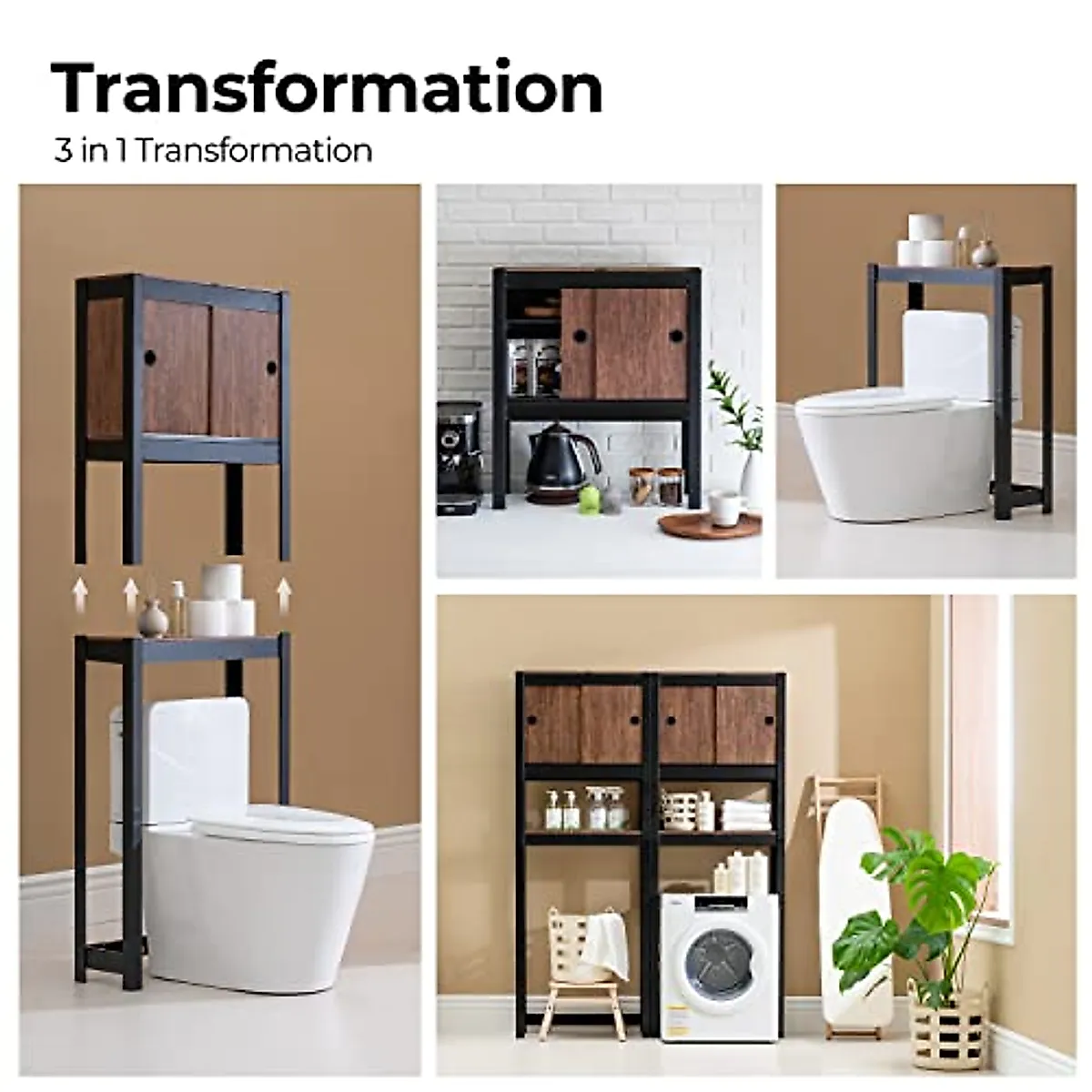 HOMEDANT House Over The Toilet Cabinet Shelf with Laminated Board, Adjustable Bathroom Storage Organizer Rack with Sliding Door, Medicine Cabinet Shelving, Shelves for Laundry Restroom Kitchen Garage