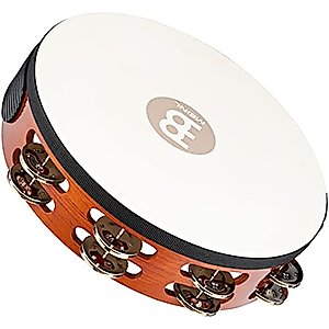 Meinl Percussion TAH2AB Traditional 10-Inch Wood Tambourine with Goat Skin Head and Steel Jingles, 2 Row