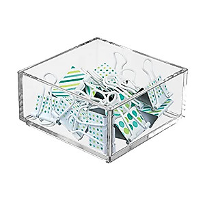 mDesign Plastic Square Desk Organizer Tray for Home Office, Drawers, Desktop, Holder for Pens, Paper Clips, Office Supply Accessory - Lumiere Collection - 6 Pack - Clear