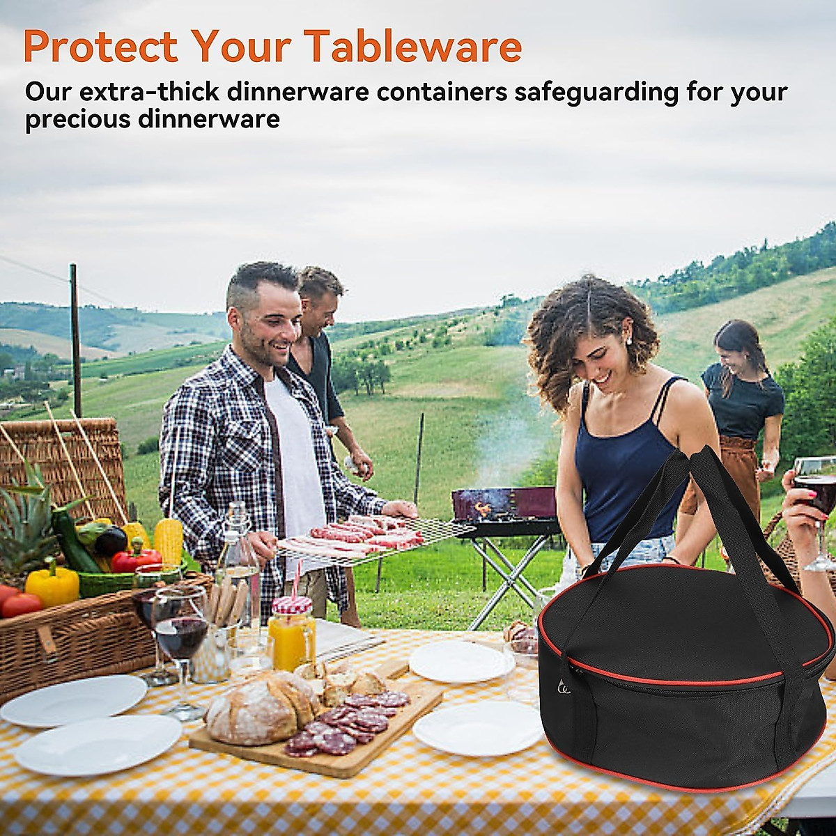 Dishes Storage Bag, China Storage Chest Round Crockery Storage Bag Plate Protectors Travel Bag Large Camping Tableware Dinnerware Bag Cupboard Storage Bag