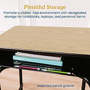 ECR4Kids Open Front Desk with Metal Storage Book Box, Adjustable, Classroom Furniture, Maple/Black