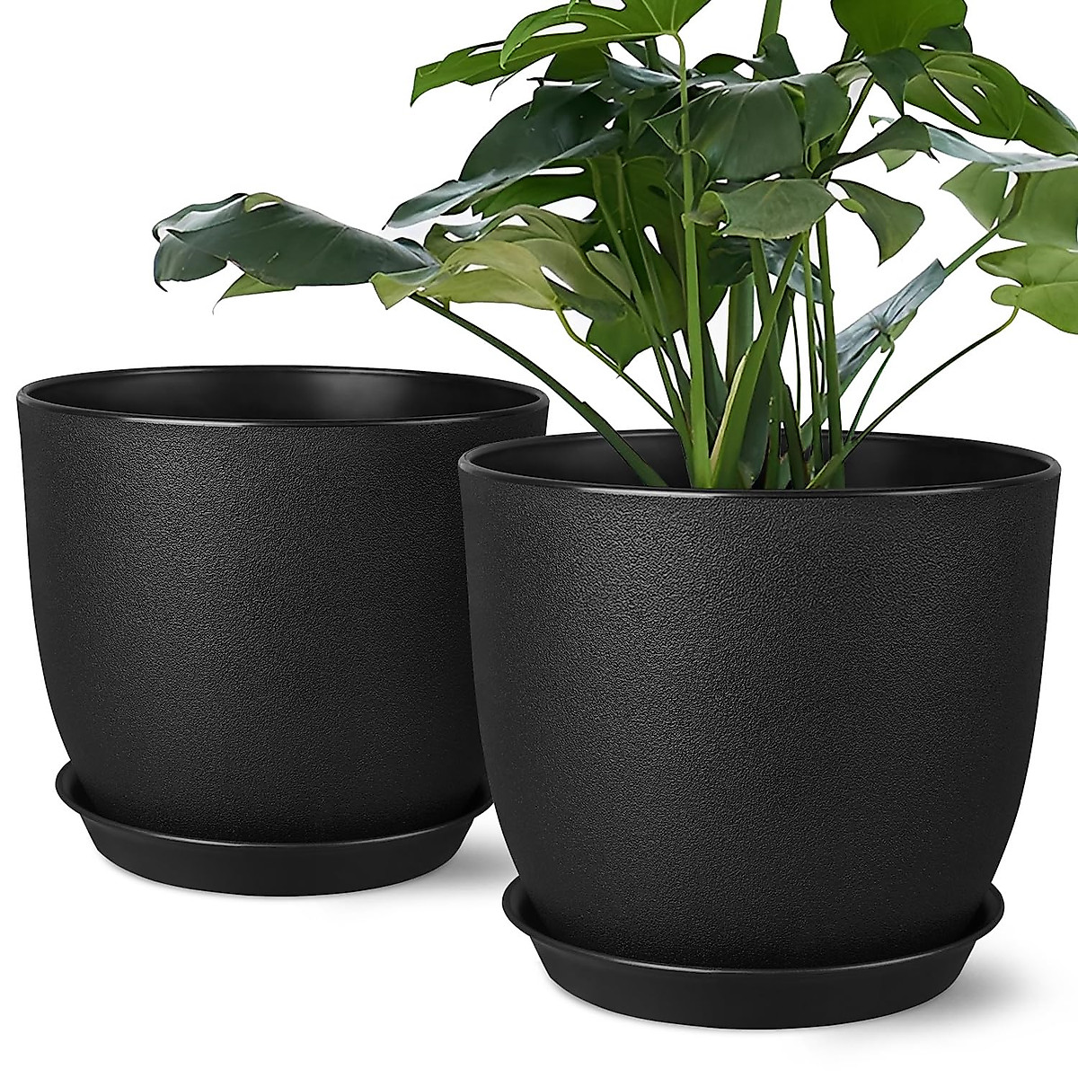 Plant Pots 8 Inch Set of 2, Flower Pots with Multi Mesh Drainage Holes, Planters for Indoor Outdoor Garden Plants and Flowers (Black)