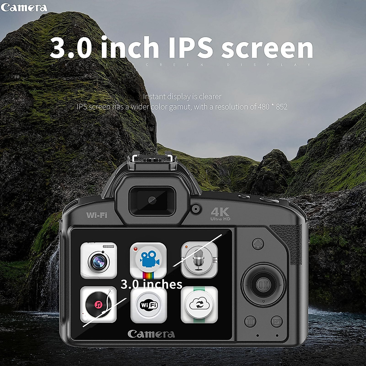 4K Digital Camera 3 ' LCD 64MP 16X Zoom 120° Wide Angle Lens WiFi Digital Camera with Night Vision, Macro Optical Tech and Full Kits, 128GB SD (not Included) Fit for Teens & Adult