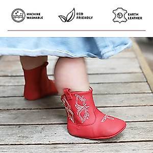 JuJuBe Eco Steps Baby Booties, Western Cowgirl or Cowboy Boots for Babies & Infants, Baby Boy or Baby Girl Shoe, Machine Washable Vegan Leather Baby Shoes, Brulee Brown - 6-9 Months