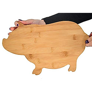 HOME-X Pig-Shaped Bamboo Reversible Cutting Board and Serving Tray, Cheese Board, Kitchen Tray, or Fruit Platter-Natural Color-15 5/8" x 9 1/2" x 5/8"