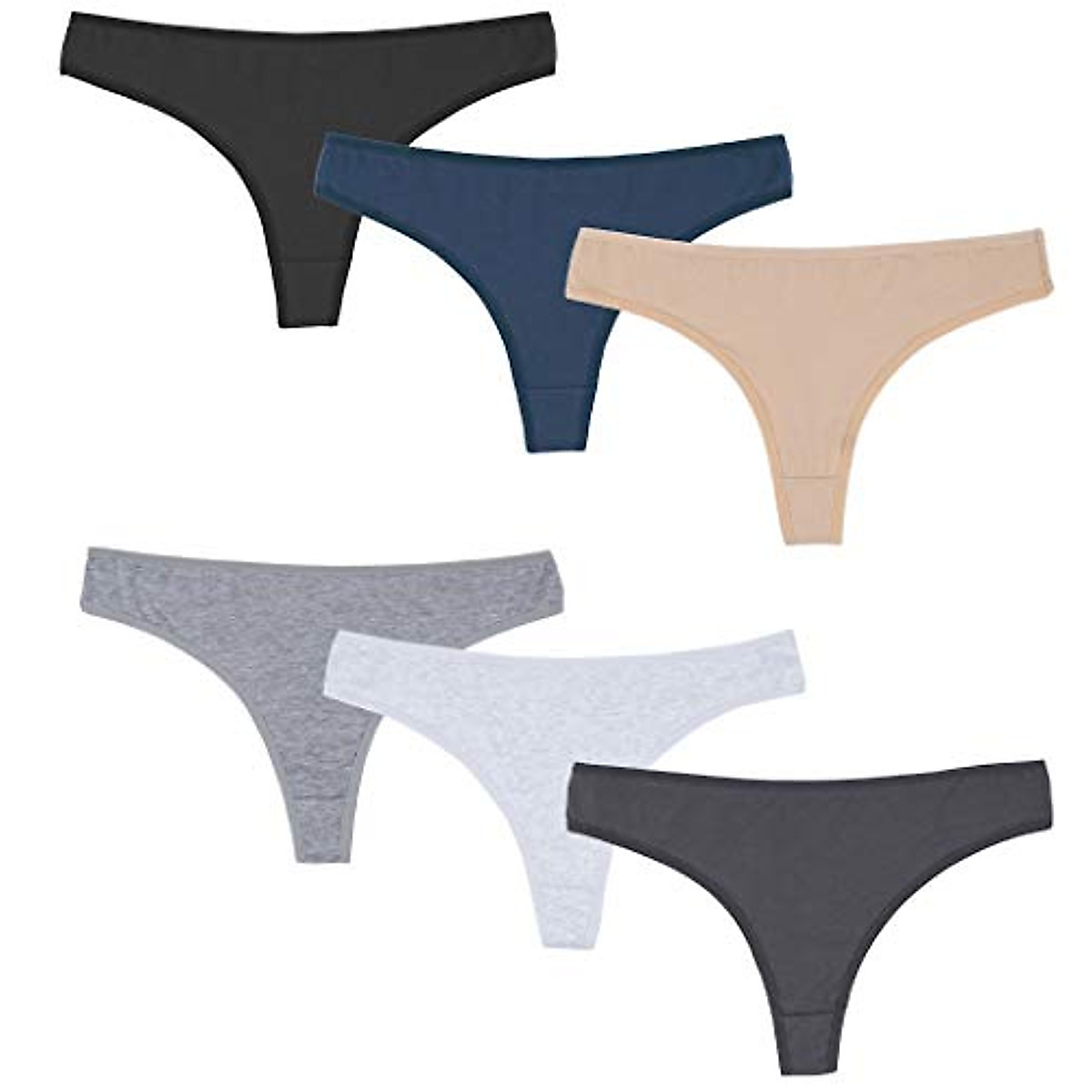 ELACUCOS 6 Pack Women's Thongs Cotton Breathable Panties Underwear Basics Medium