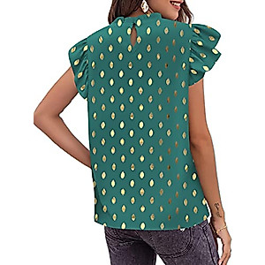 Avanova Women's Gold Dot Print Ruffle Cap Sleeve Frill Trim Crewneck Elegant Work Blouse Top Gold Dot Light Green X-Large
