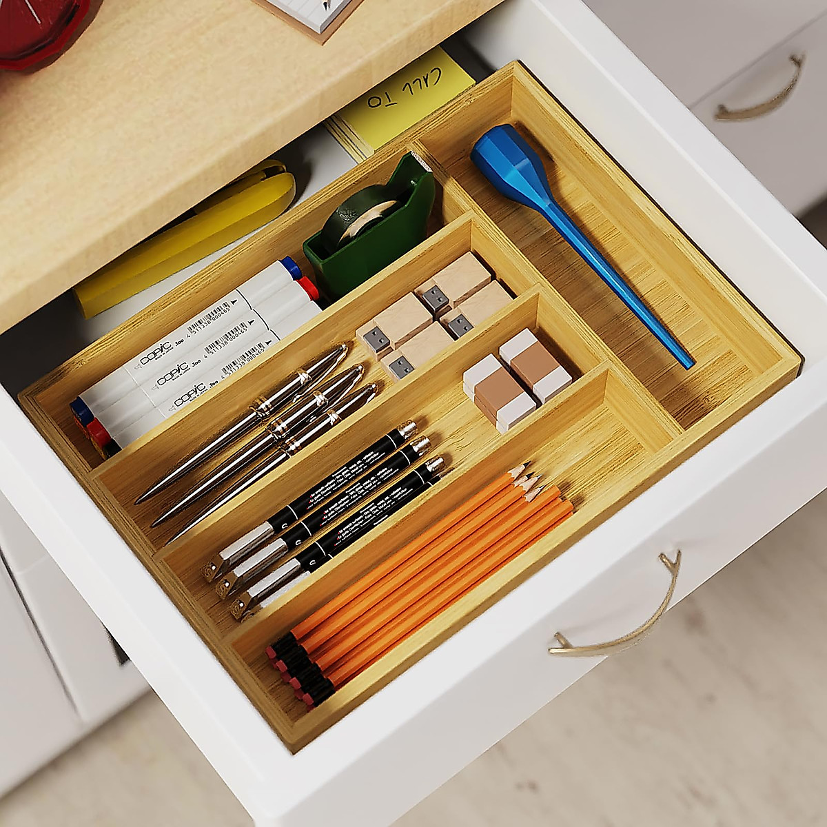 WEBACOO Bamboo Kitchen Drawer Organizer - Silverware Organizer for Kitchen Drawers - Utensil Tray and Flatware Storage for Kitchen - Flatware Organizer - Cutlery Tray with Adjustable Dividers